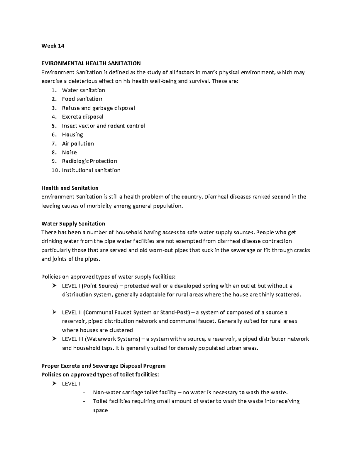 W14 - Evironmental Health Sanitation - Module - Week 14 EVIRONMENTAL ...