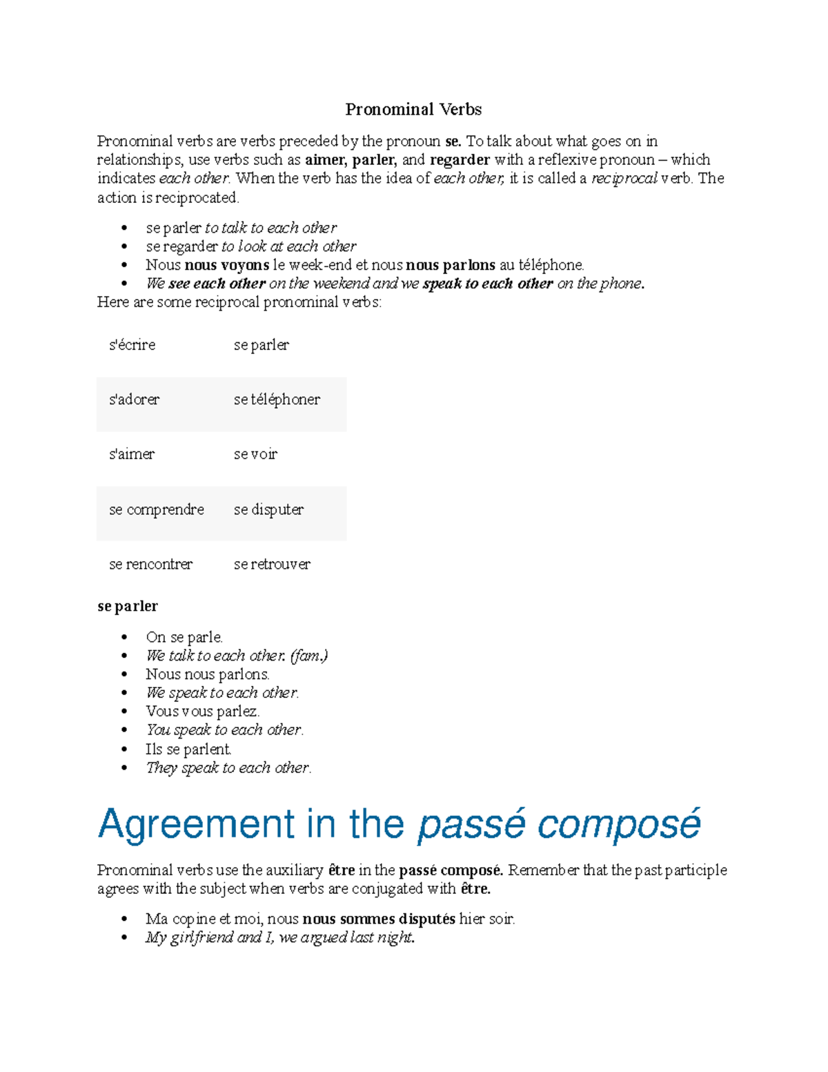 Pronominal Verbs: Usage and Examples - Studocu