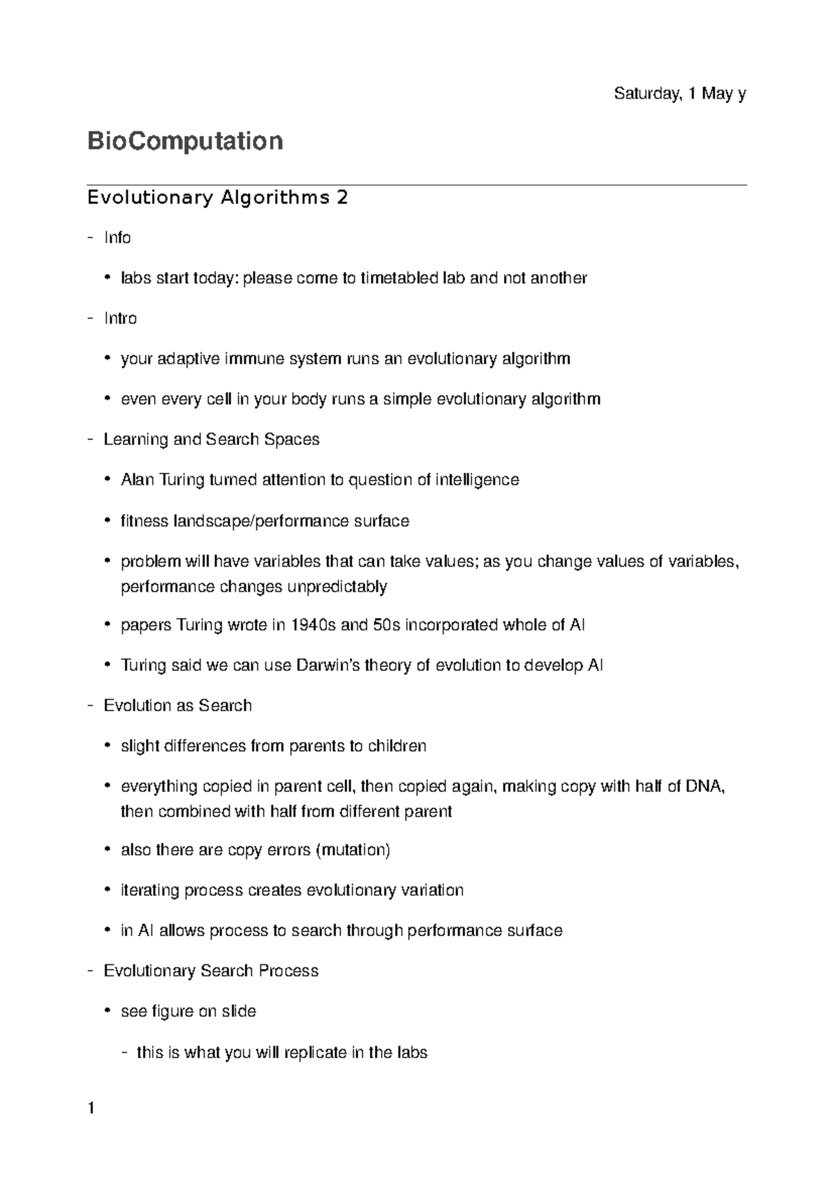 Bio Computation 27 - Lecture notes 3 - BioComputation Evolutionary ...