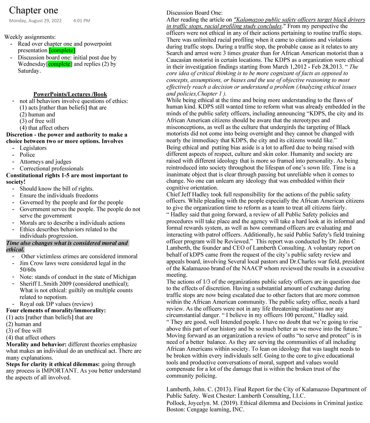 Chapter one ethics - Weekly assignments: Read over chapter one and powerpoint presentation - Studocu
