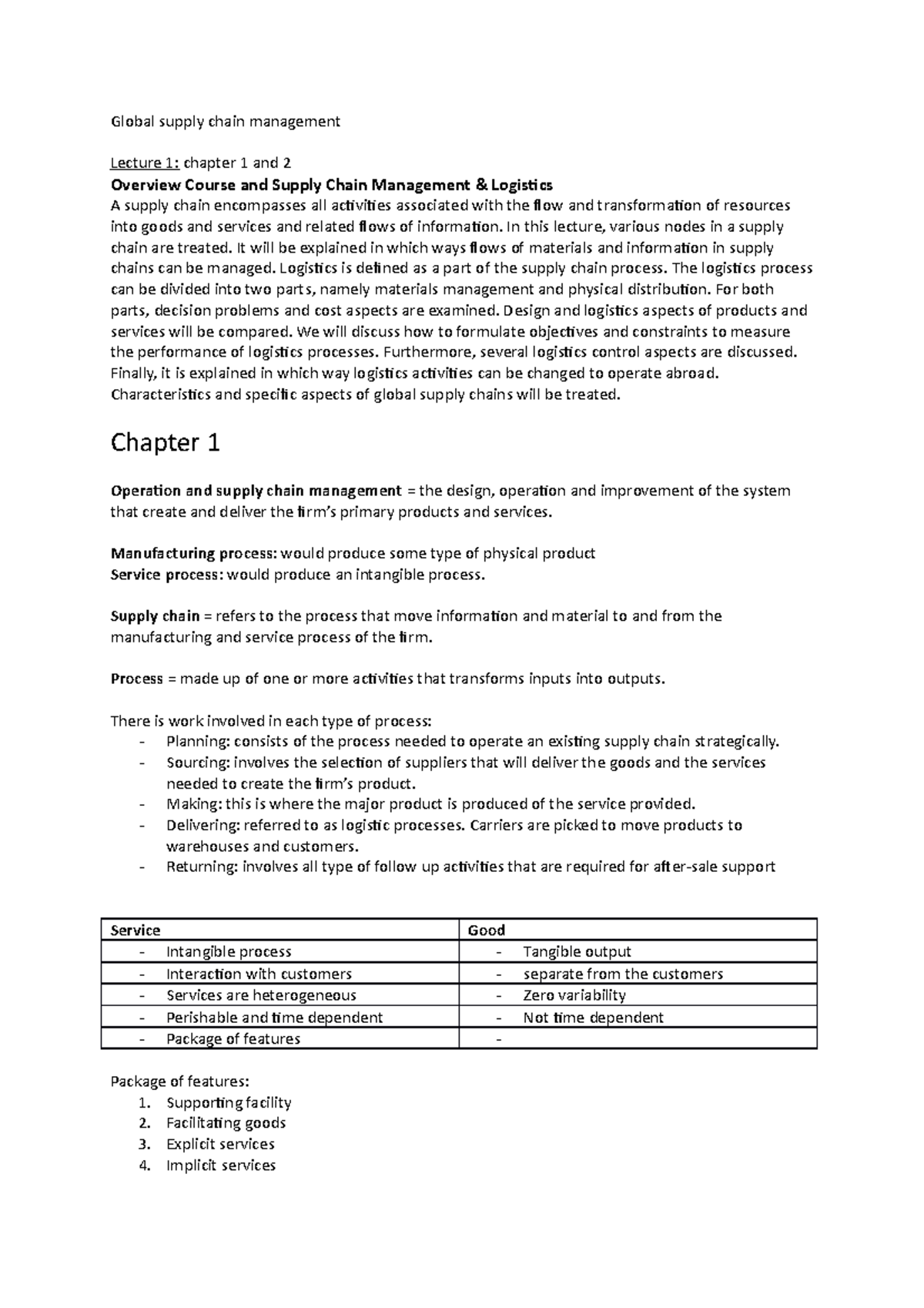 Summary Operations and Supply Chain Management - summary chapter 1 and ...