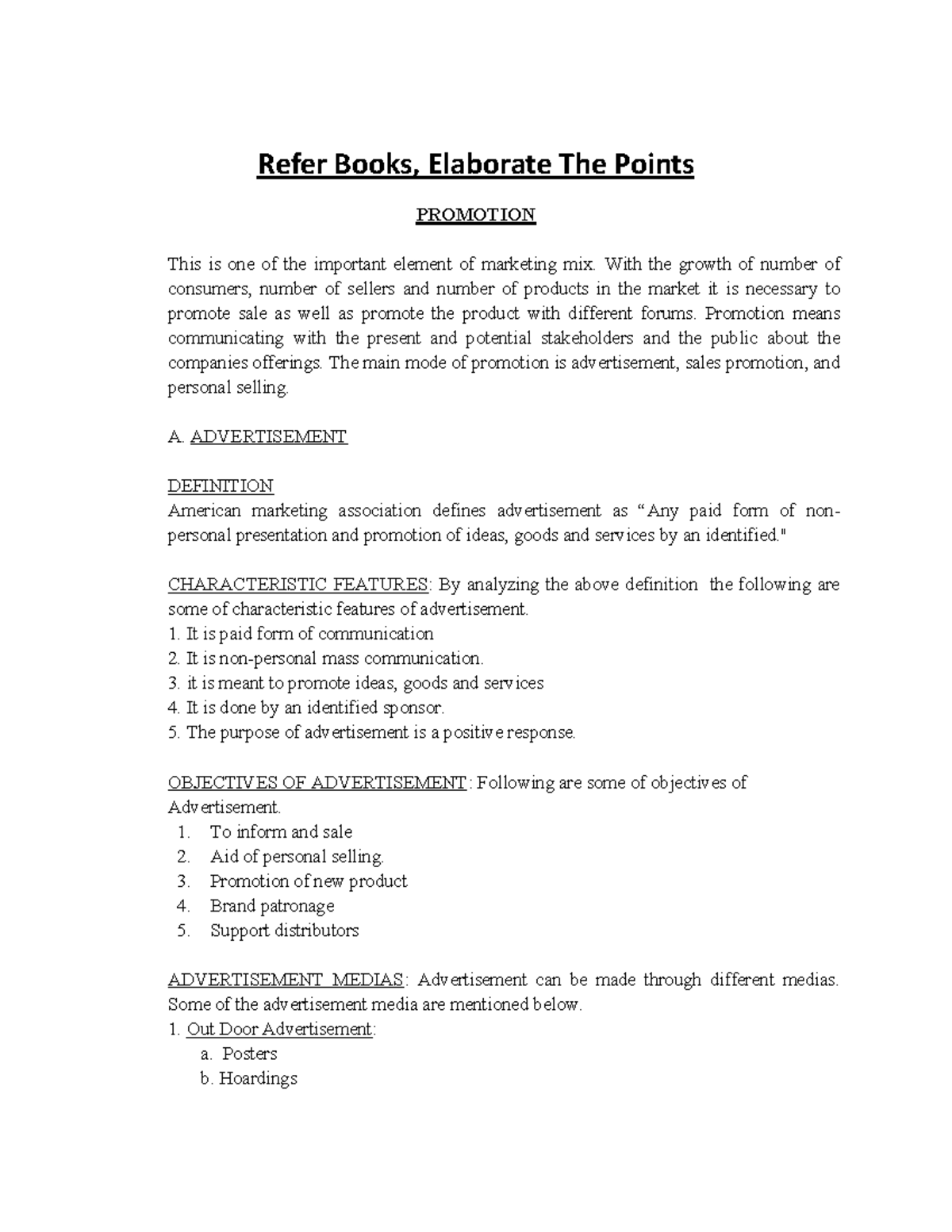 Notes-5 - Chapter 5 - Refer Books, Elaborate The Points PROMOTION This ...