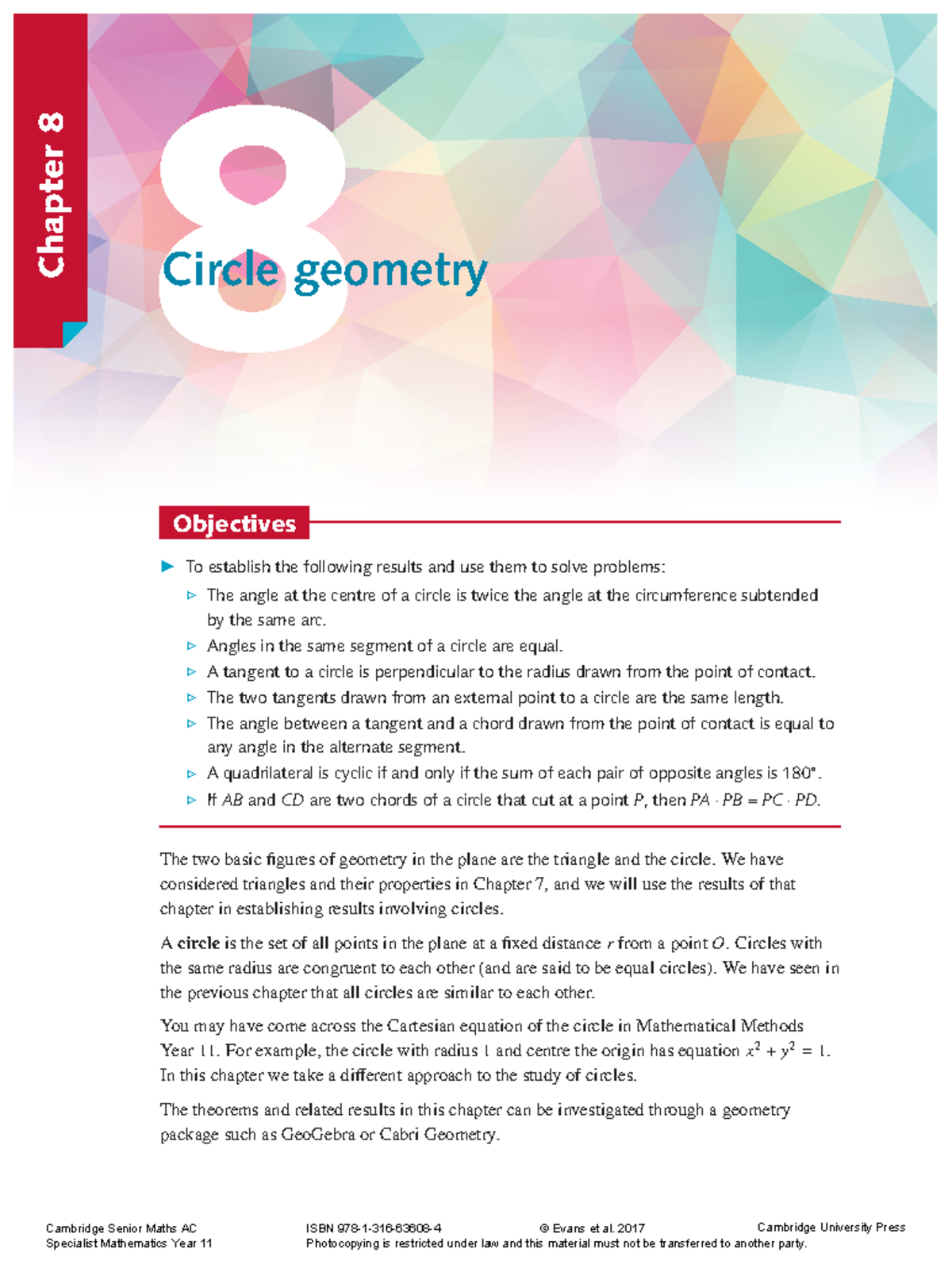 Geometry Chapter 8 Cambridge Year 11 AC - Chapter 8 8 Circle geometry I ...