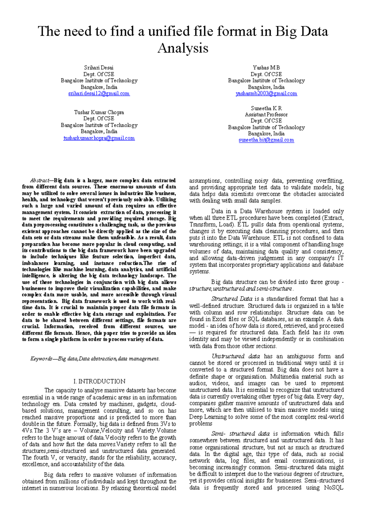 The need to find a unified file format in Big Data Analysis - The need ...