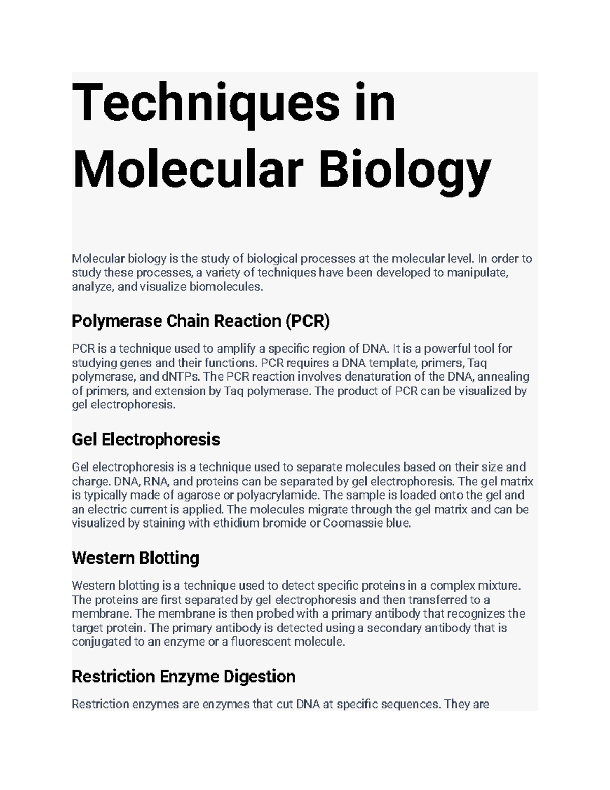 Molecular Cell Biology Laboratory 1-2 - Techniques in Molecular Biology ...