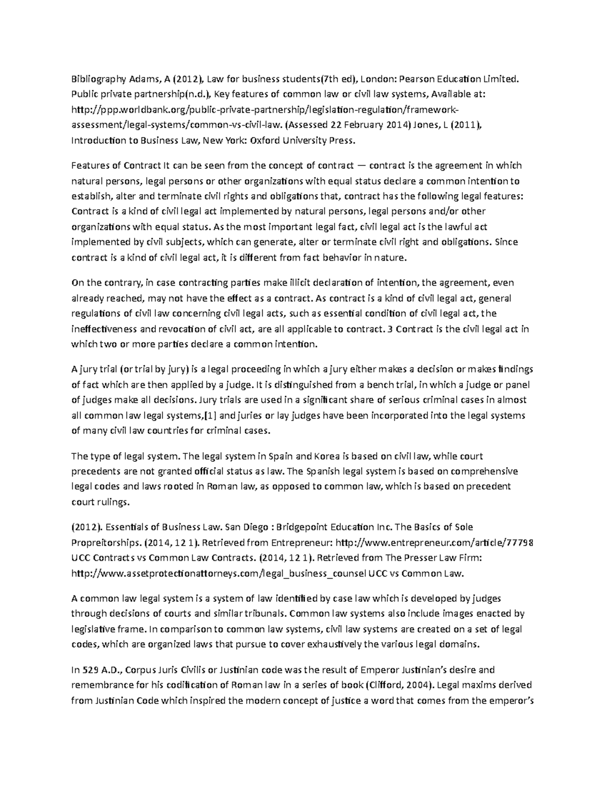 Common vs. Civil Law from Legal Point of View - Bibliography Adams, A ...