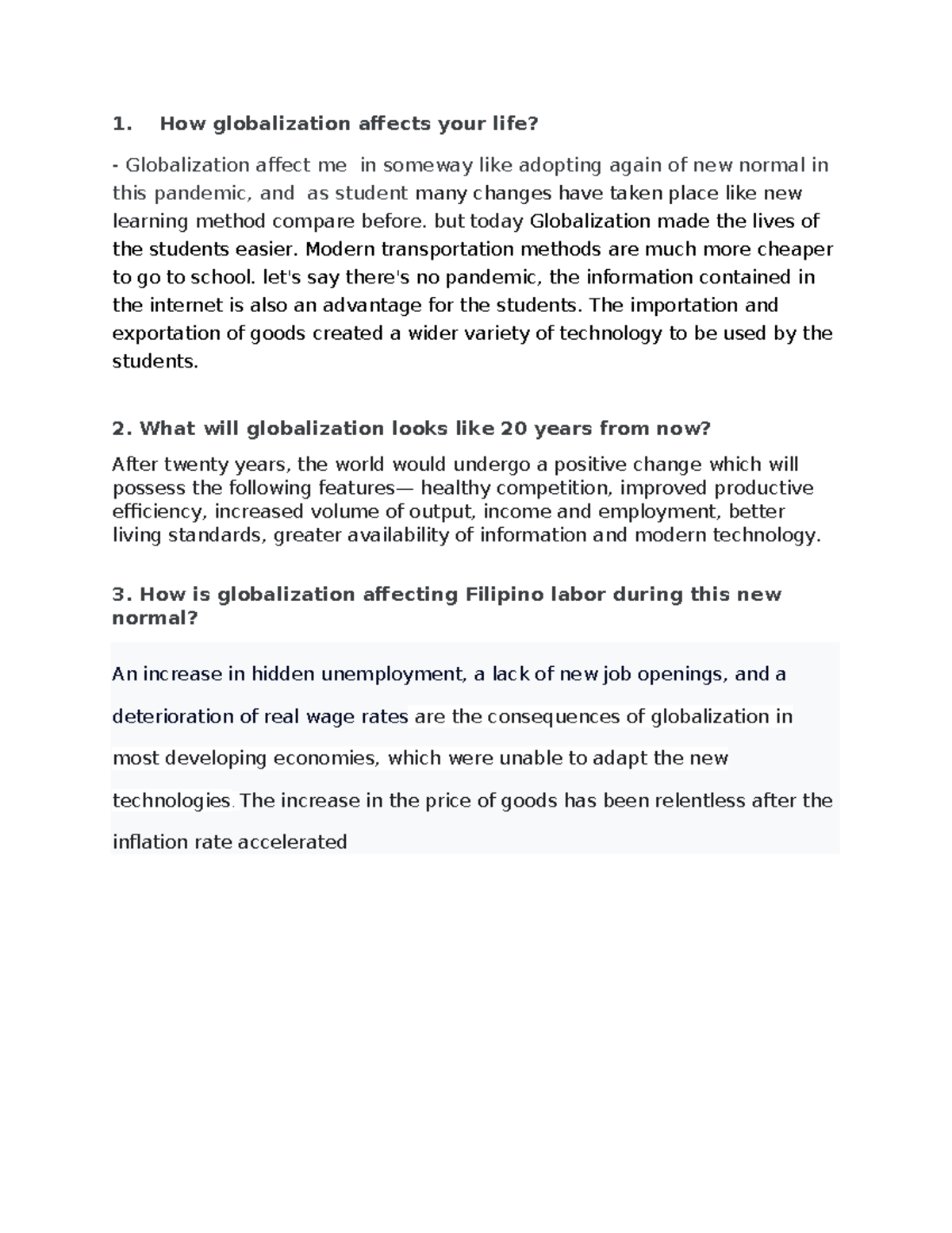 Contemporary activity 3 - How globalization affects your life ...
