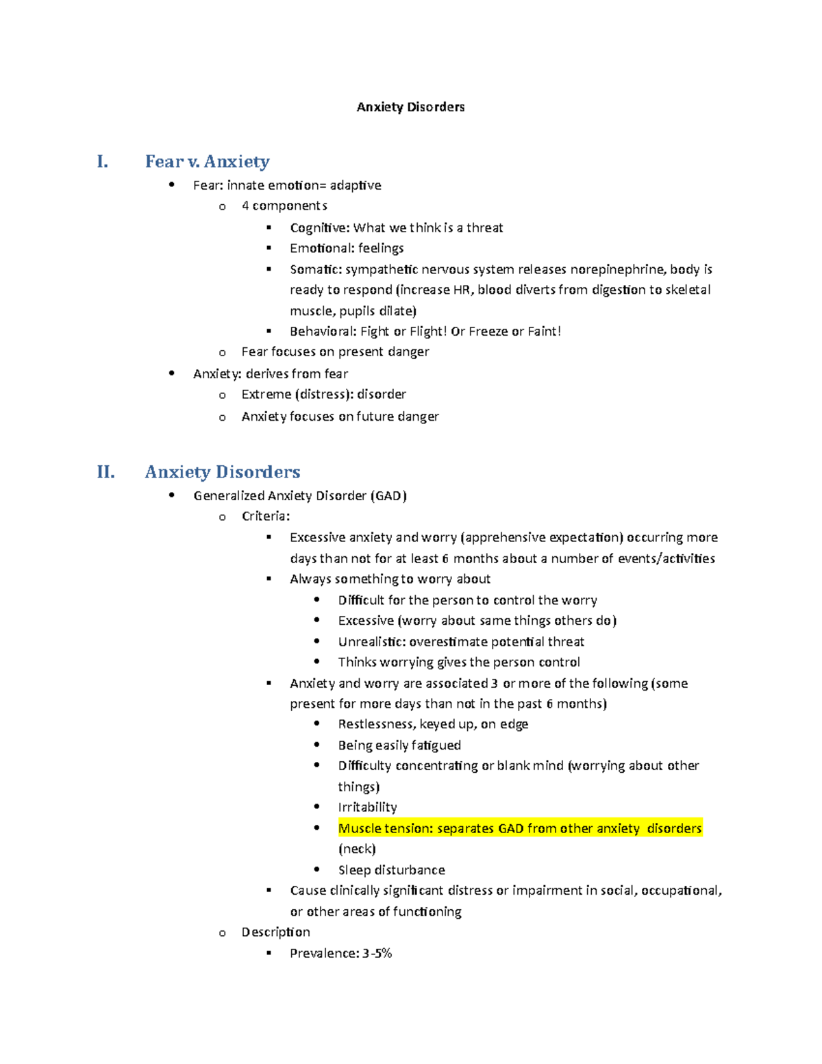 Lecture notes, lectures anxiety and treatment, abnormality definition ...