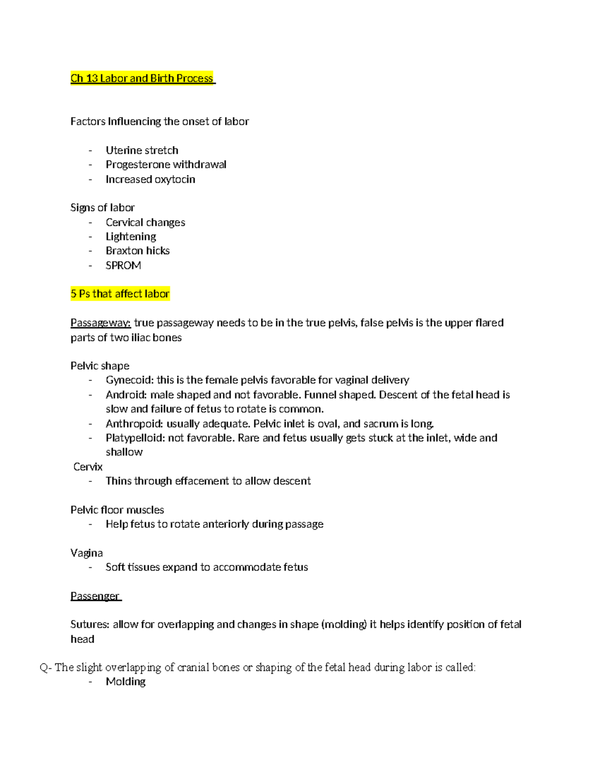 Ch 13 Labor and Birth Process - Ch 13 Labor and Birth Process Factors Influencing the onset of ...