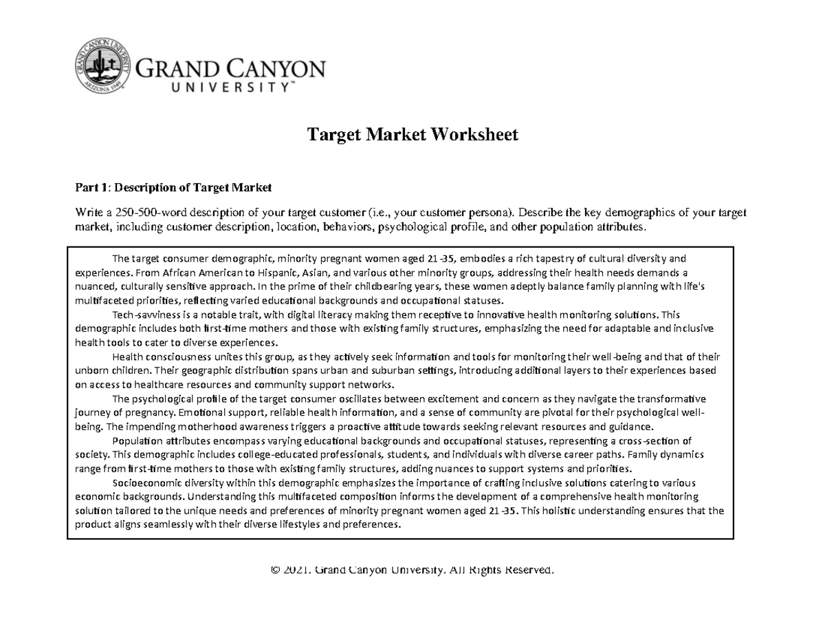 ENT-436-RS-T4-Target Market Worksheet 2 - © 2021. Grand Canyon ...