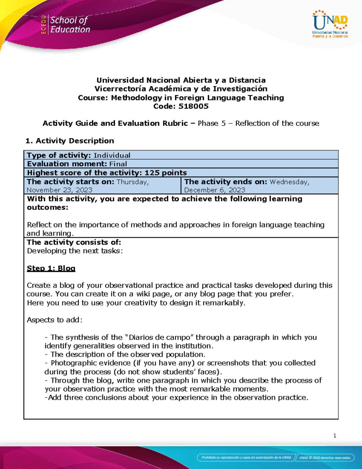 Activity guide and evaluation rubric - Phase 5 - Reflection of the ...