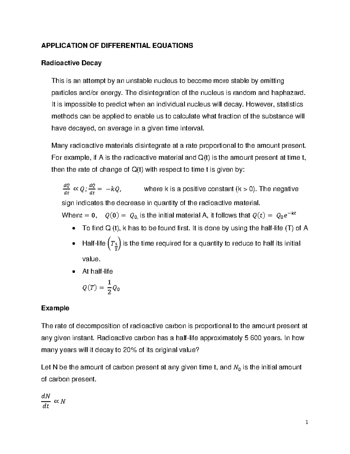Maths 3 Applications first order Differential Equations - APPLICATION ...