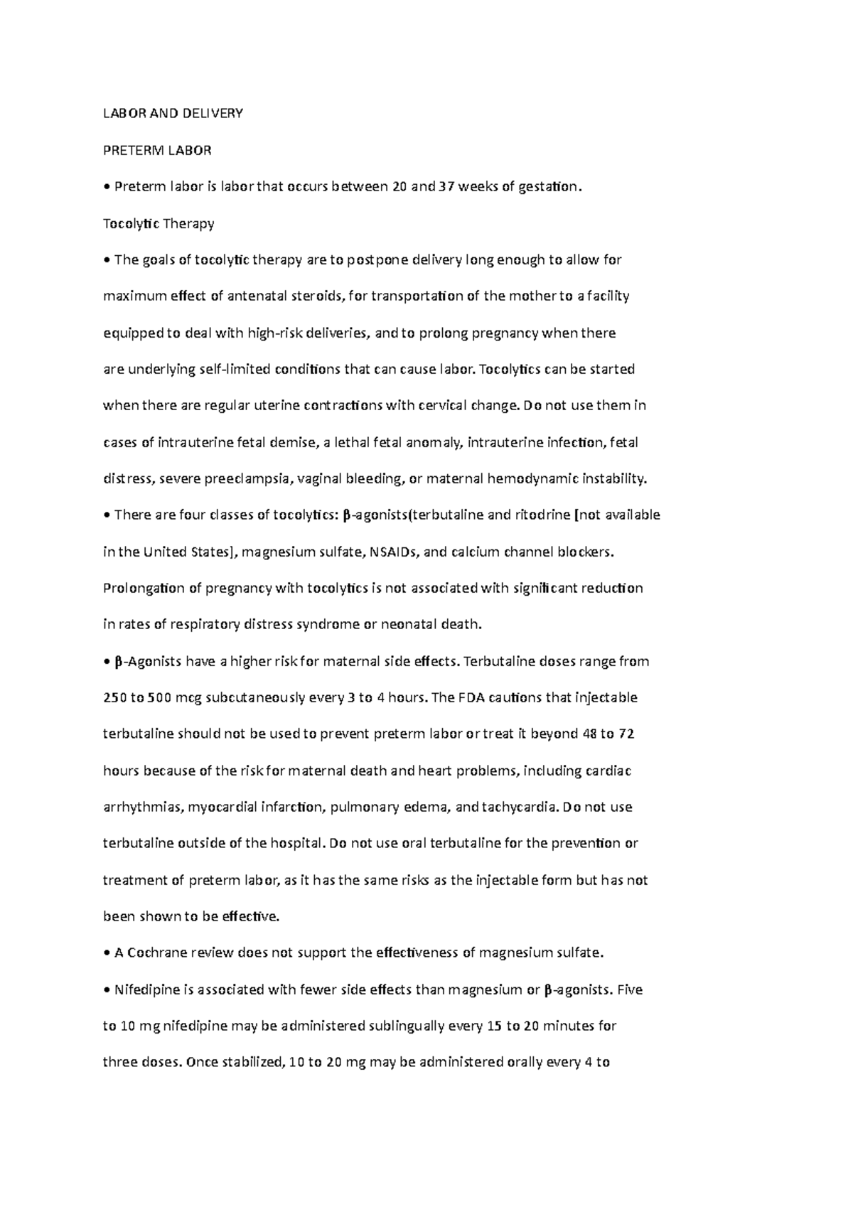 Labor AND Delivery LABOR AND DELIVERY PRETERM LABOR Preterm Labor Is