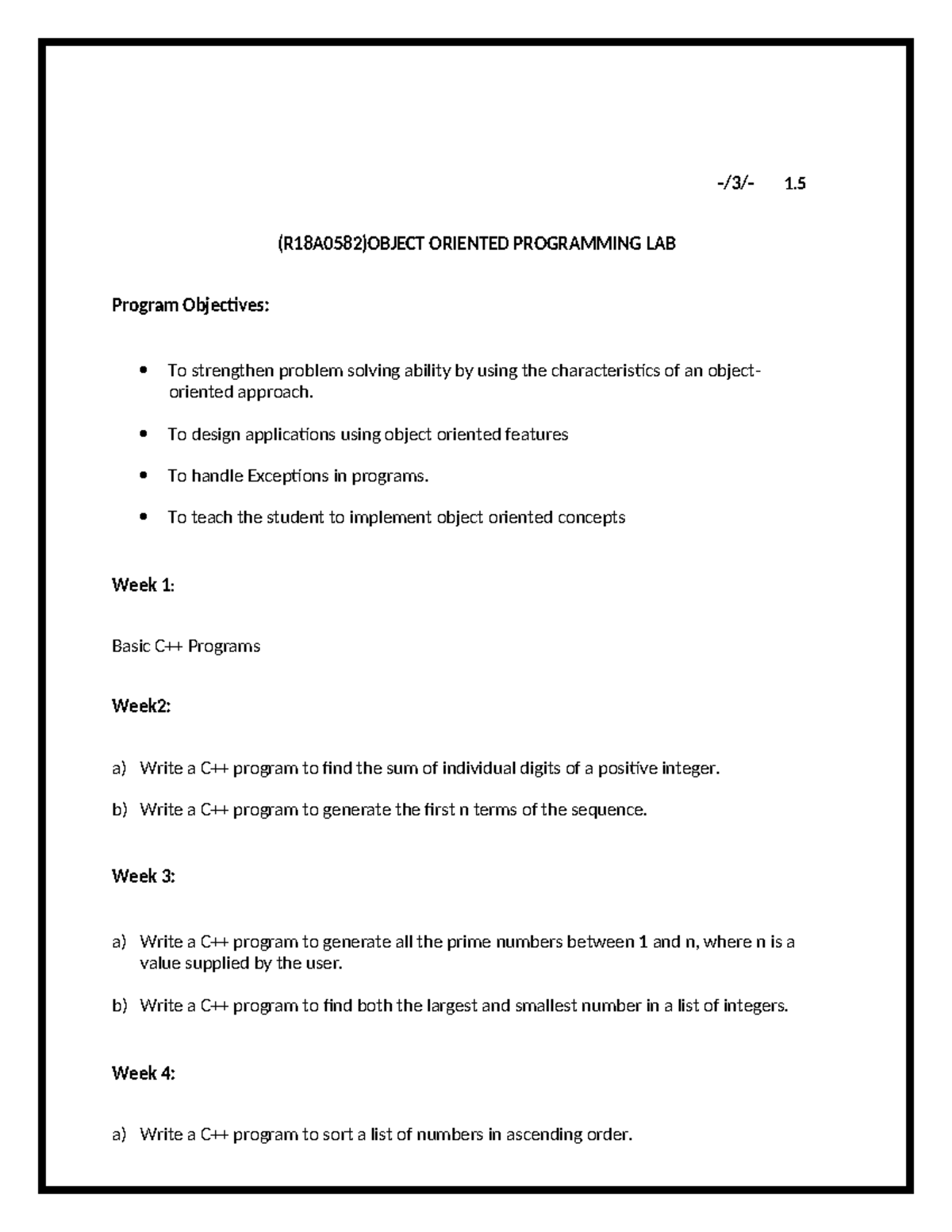OOP LAB Manual 2018-19 - Material -/3/- 1. (R18A0582)OBJECT ORIENTED PROGRAMMING LAB Program ...