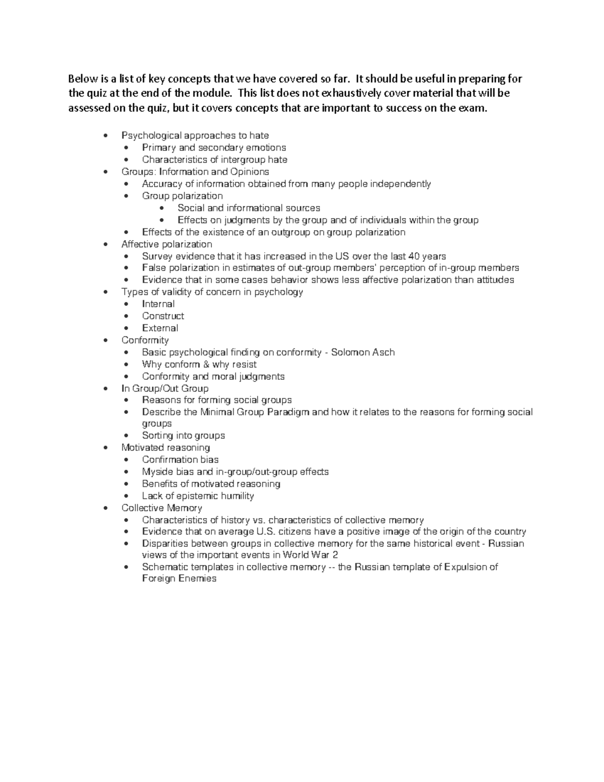 Key Concepts Module 1 - Below is a list of key concepts that we have ...