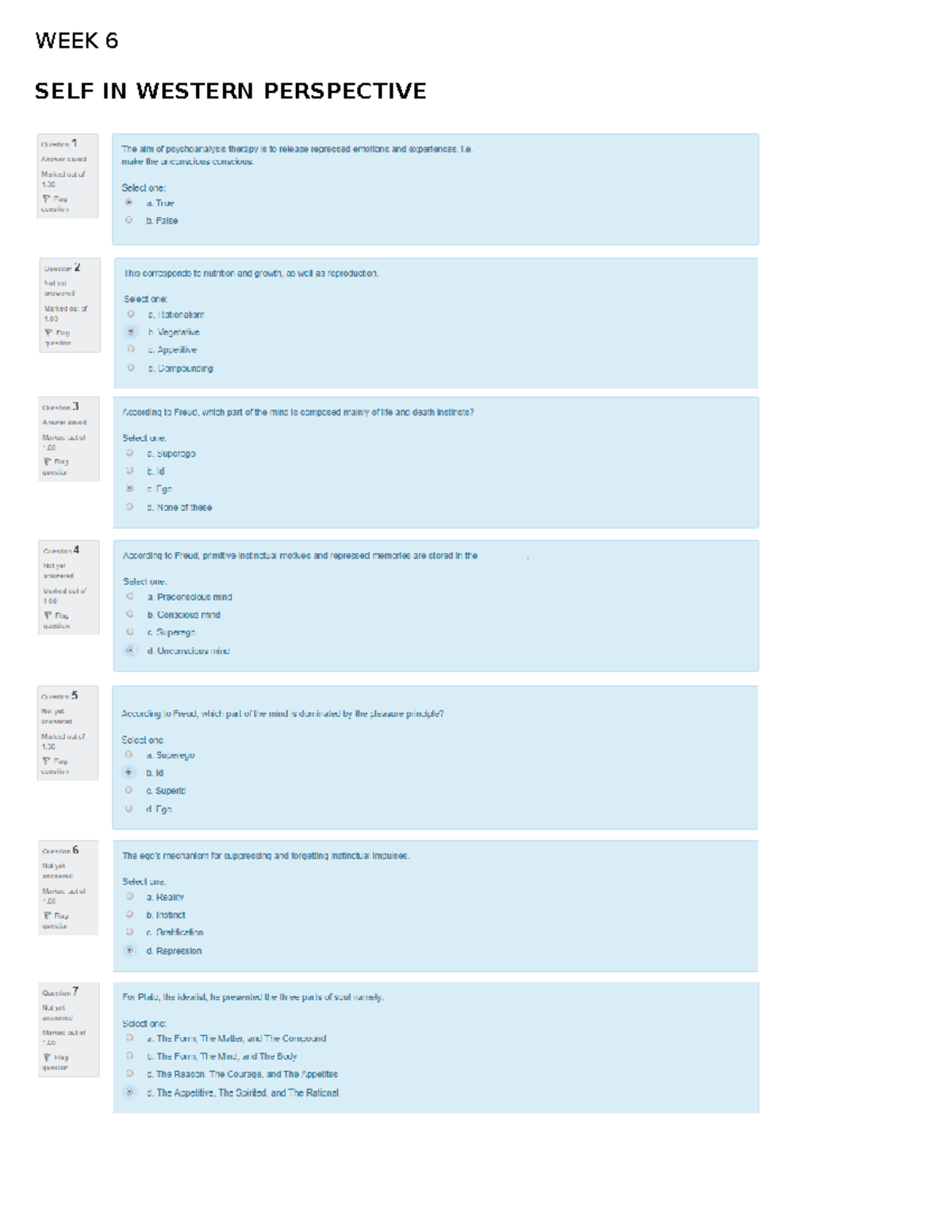 Week 6 - Self in Western Perspective - philosophy - WEEK 6 SELF IN ...