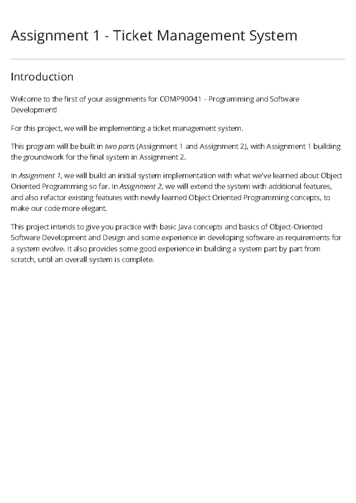 Assignment 1 - Ticket Management System - This program will be built in ...