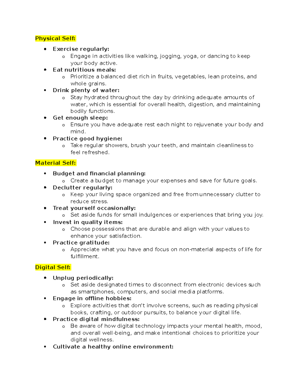Psych aspect of the self self care tips - Physical Self: Exercise ...
