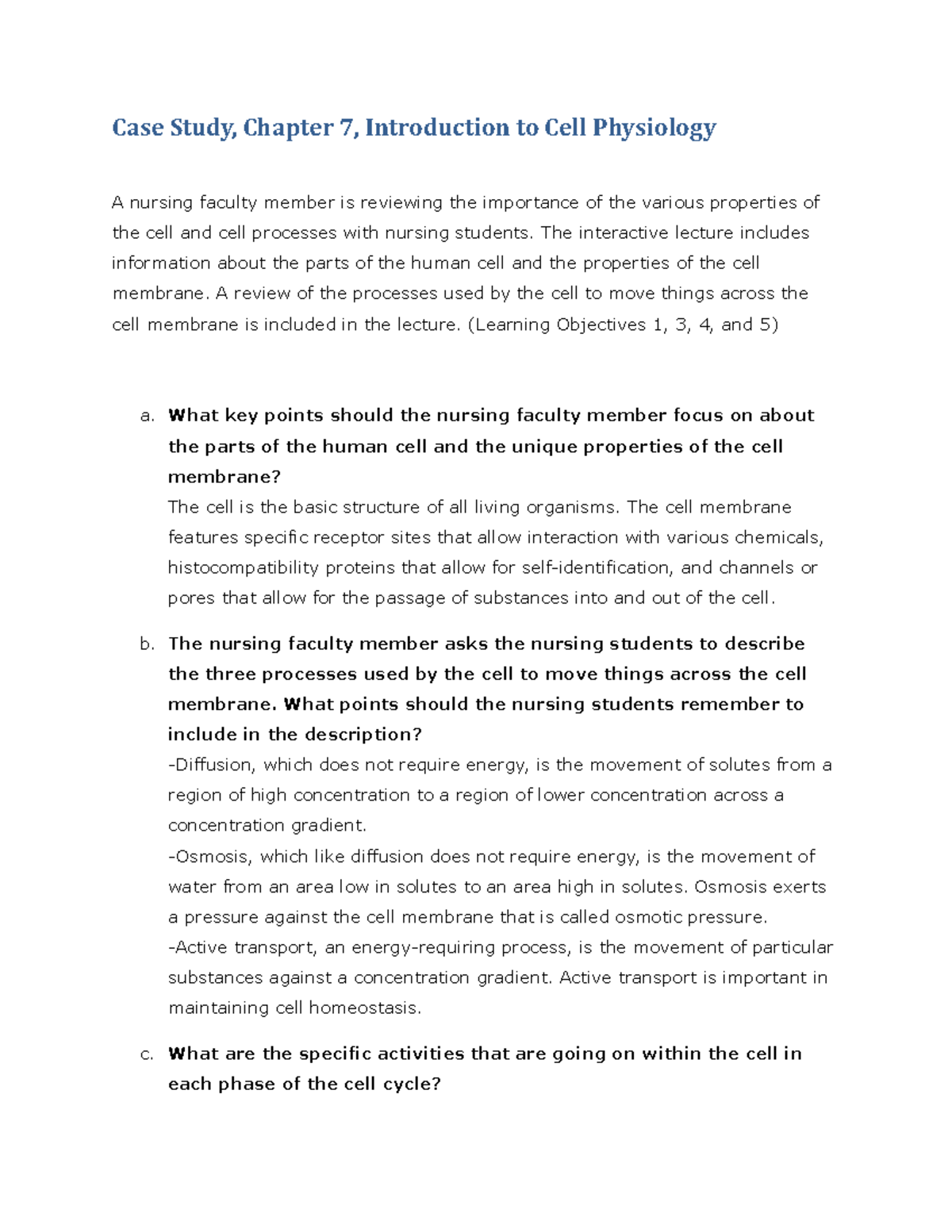 Case Study, Chapter 7, Introduction to Cell Physiology - Case Study ...