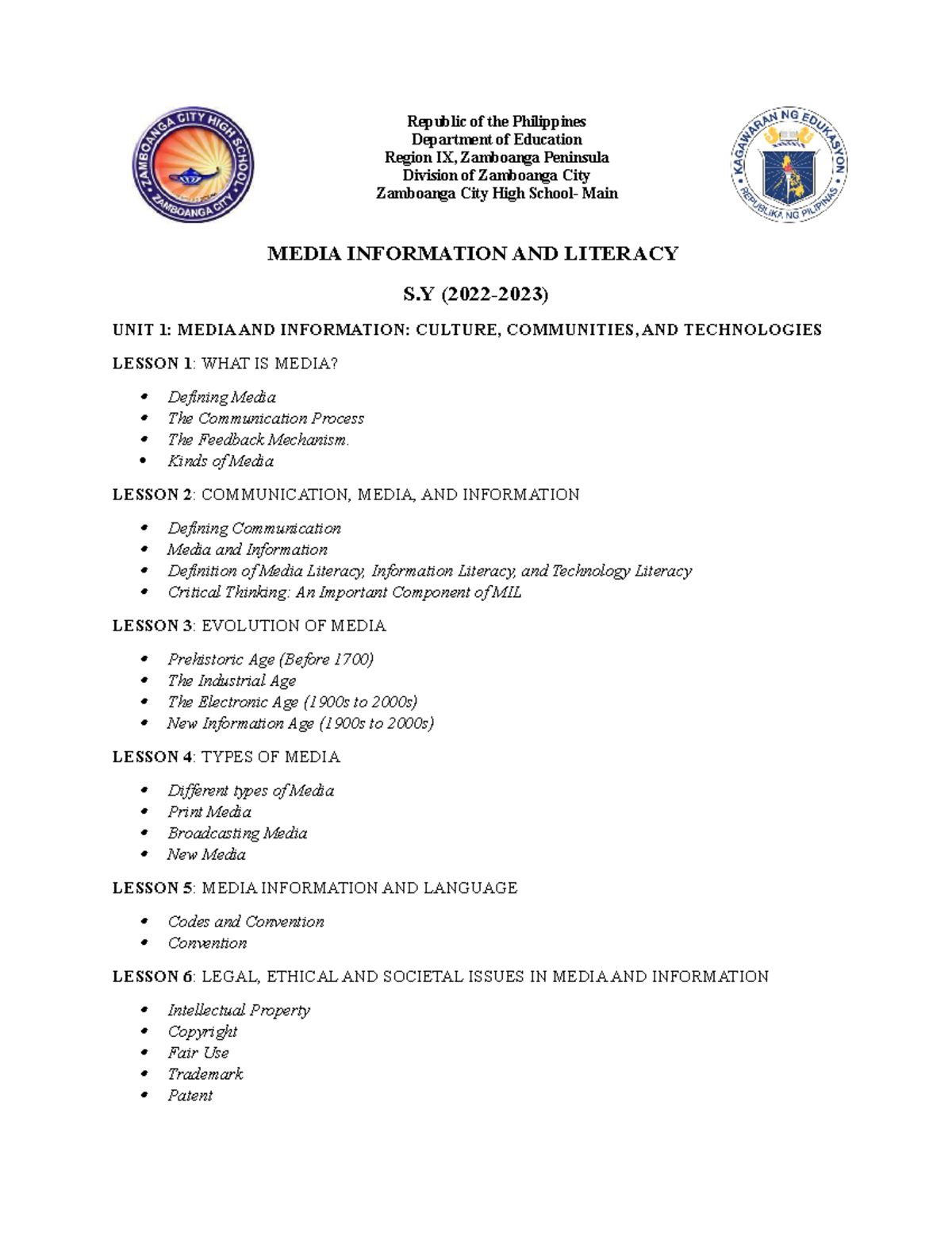 MIL-Topics-Guidelines - Republic of the Philippines Department of ...