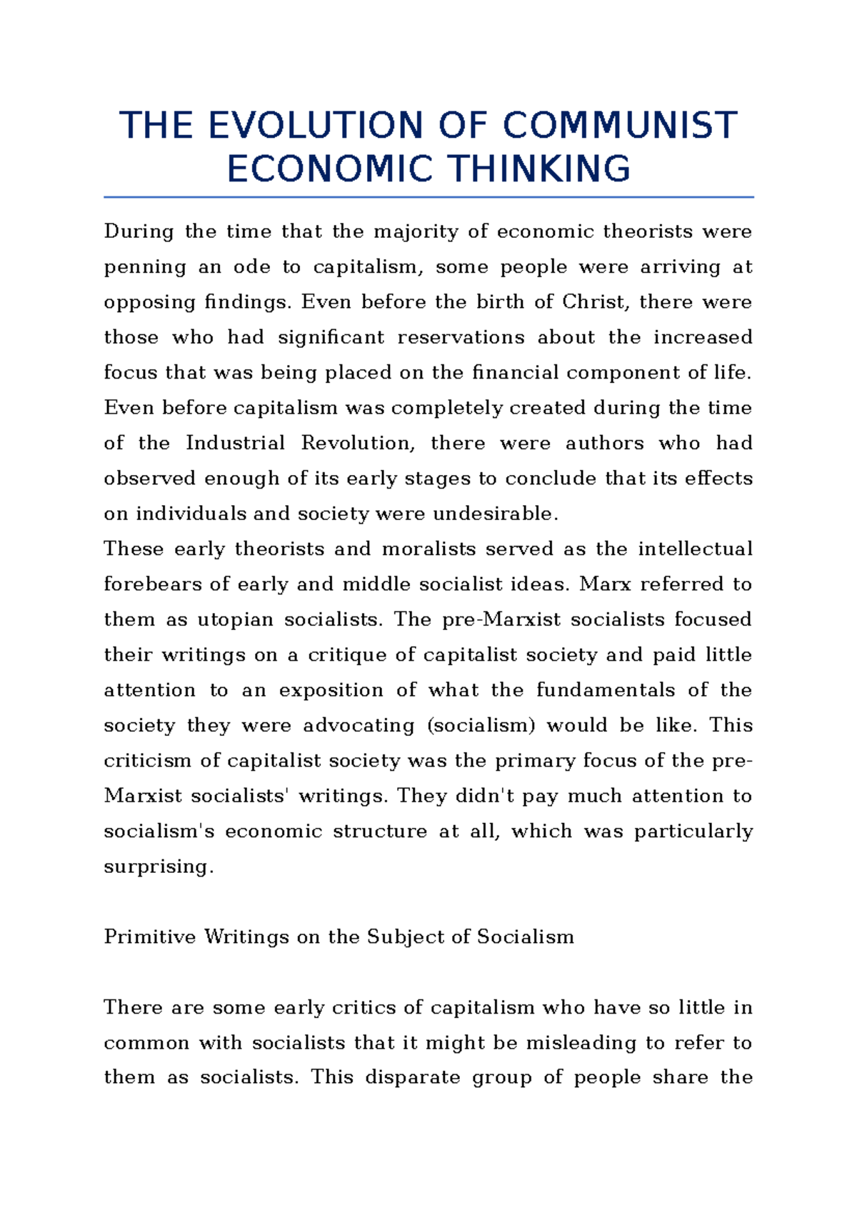 THE Evolution OF Communist Economic Thinking - THE EVOLUTION OF ...