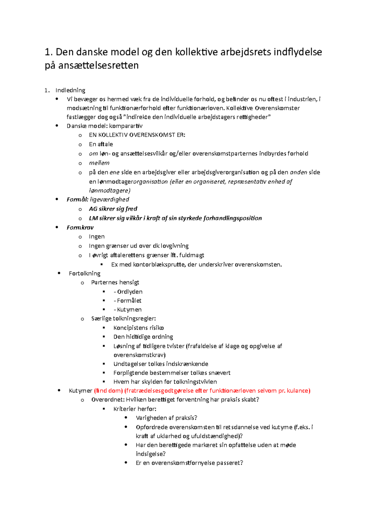 Disposition 1 Den danske model og den kollektive arbejdsrets ...