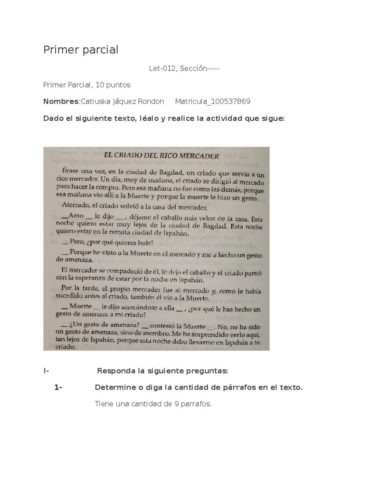 Practica II.1 letra 02 - Primer parcial Let-012, Sección- Primer ...