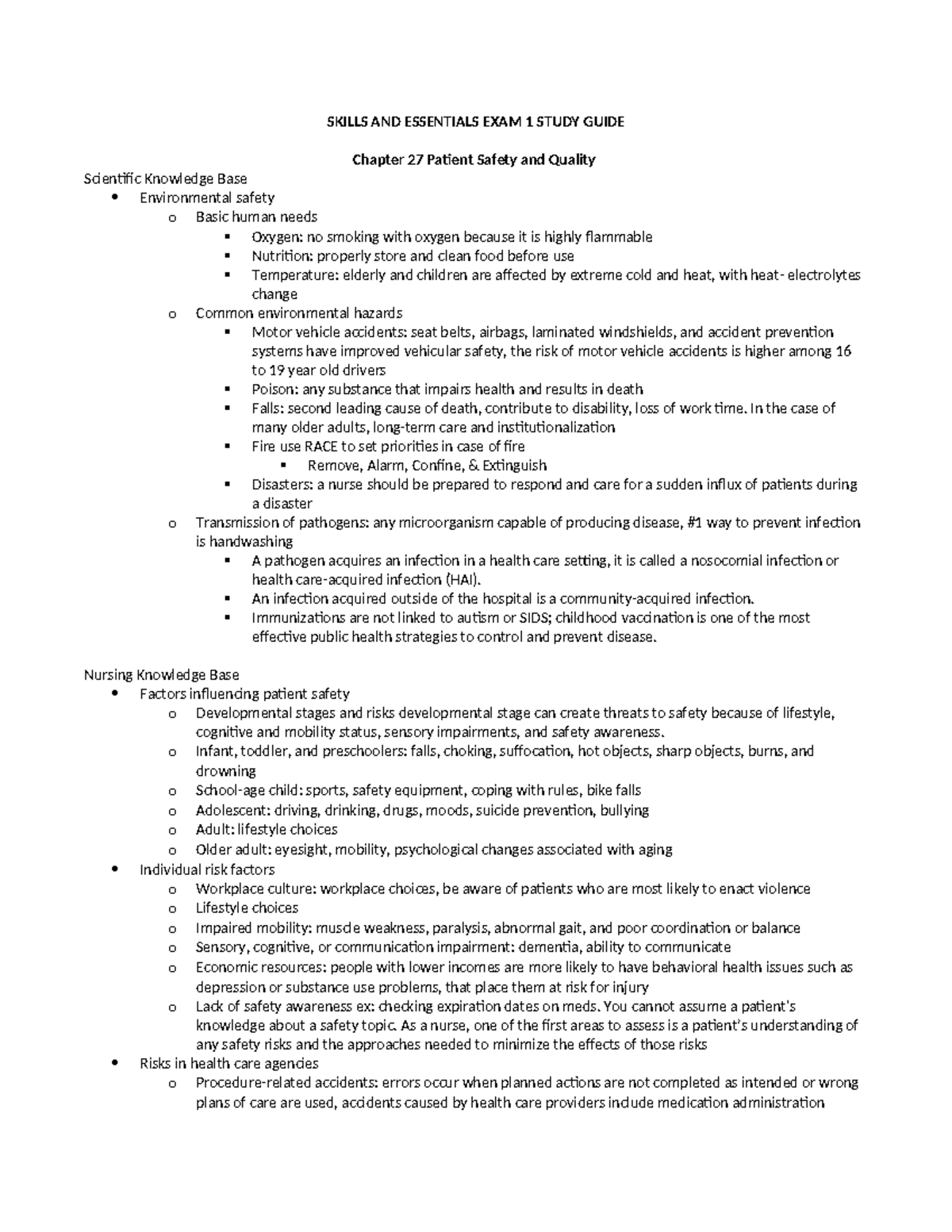 Exam #1 Study Guide - SKILLS AND ESSENTIALS EXAM 1 STUDY GUIDE Chapter ...