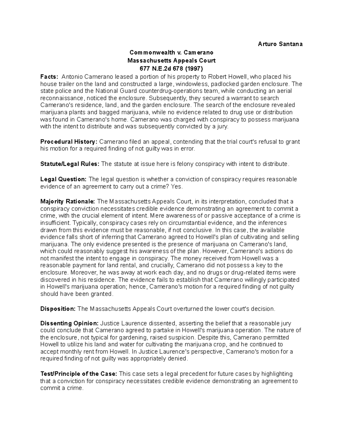 Commonwealth v. Camerano - Arturo Santana Commonwealth v. Camerano ...