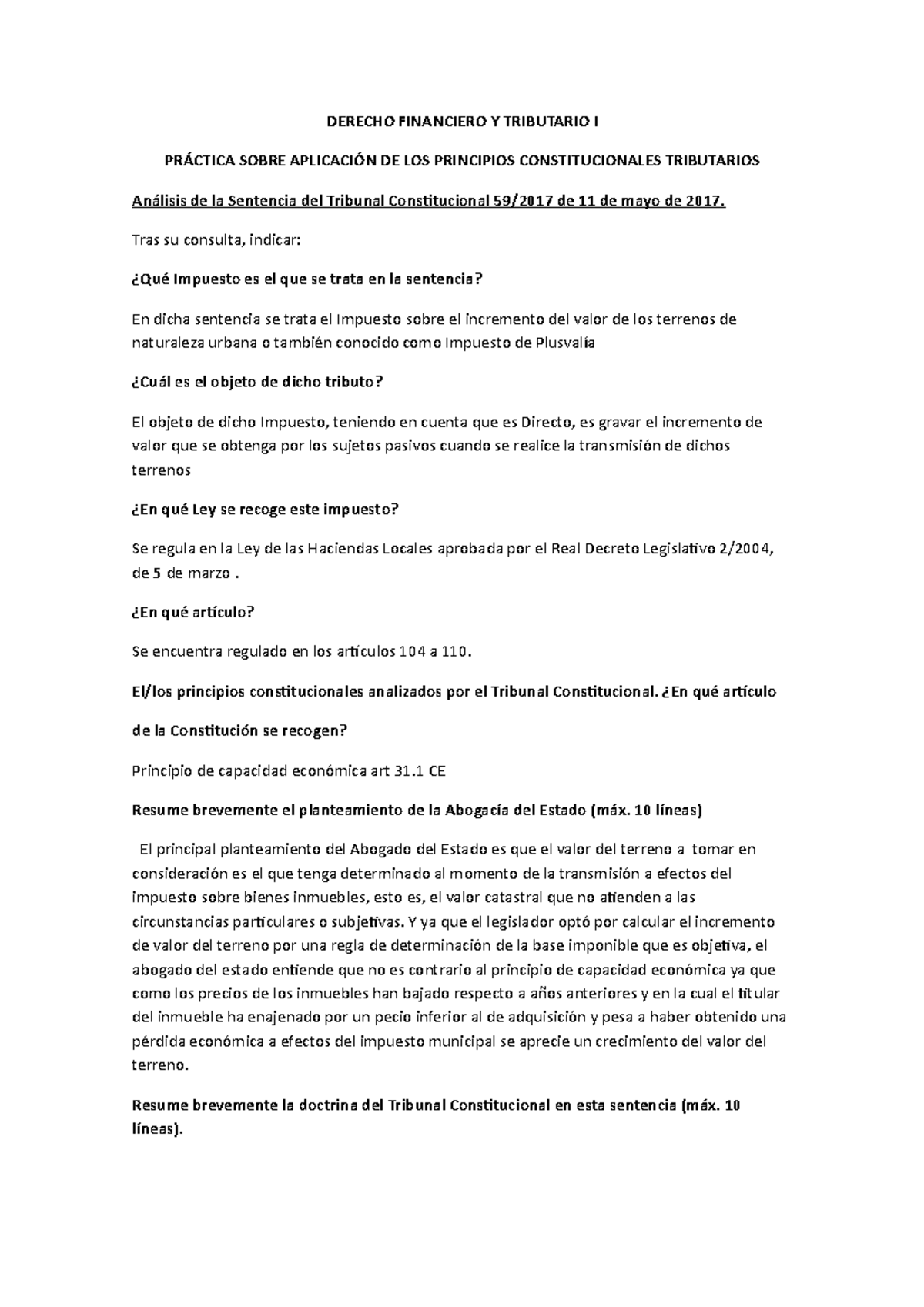 Práctica tema 2 análisis STC ressuelto - DERECHO FINANCIERO Y ...