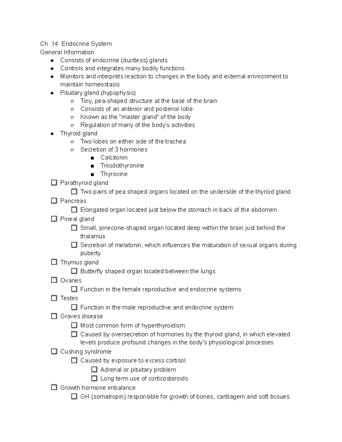 Endocrine System - notes - Ch. 14: Endocrine System General Information ...