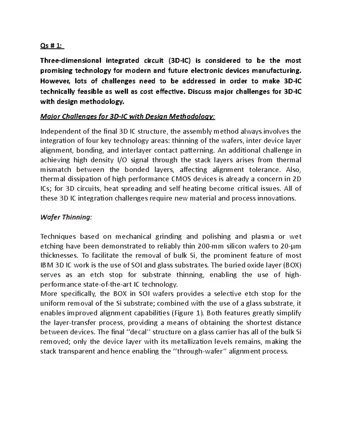 Assignment 1 (Qs 1) - Qs # 1: Three-dimensional integrated circuit (3D ...