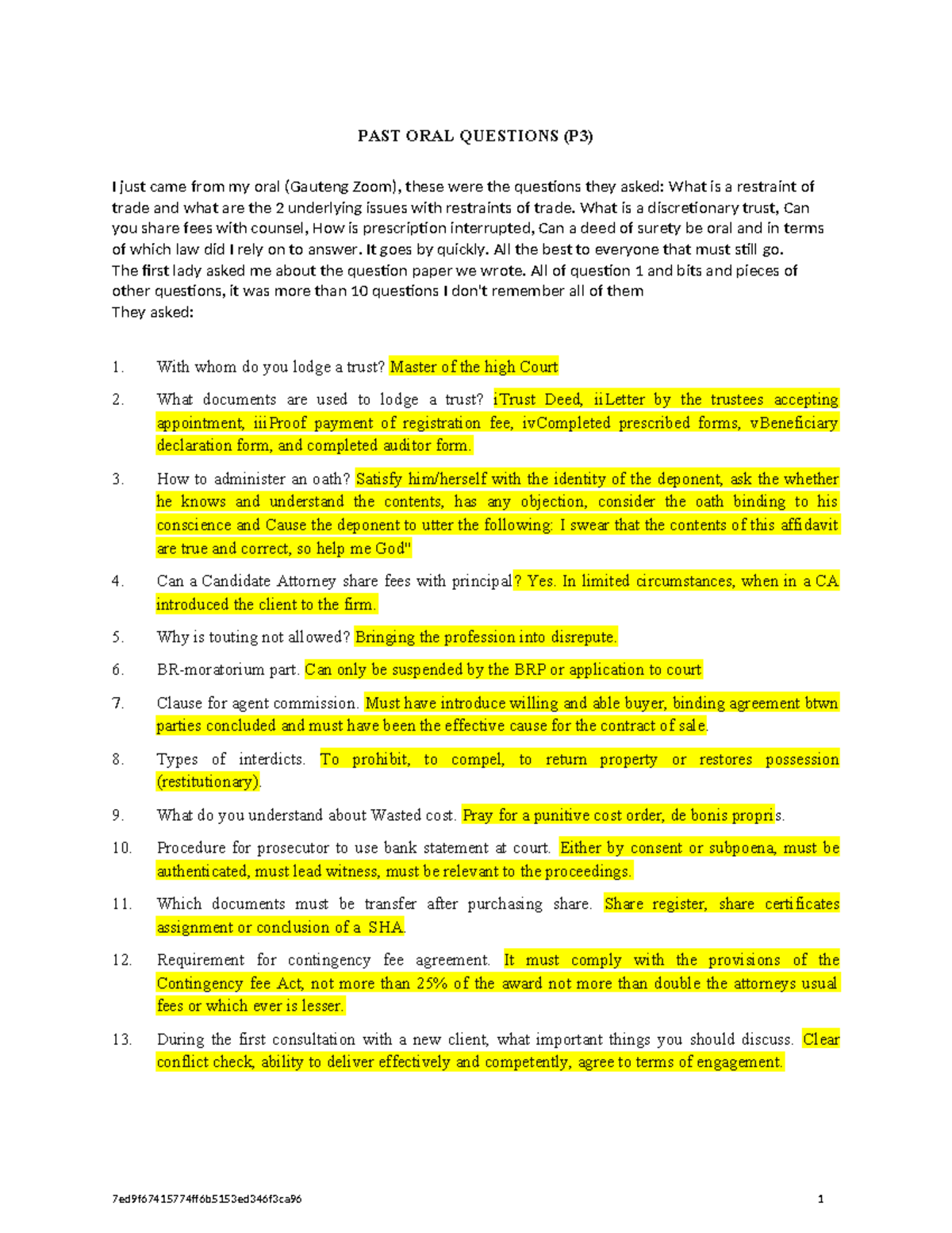 P3 - Past oral questions - PAST ORAL QUESTIONS (P3) I just came from my oral (Gauteng Zoom ...