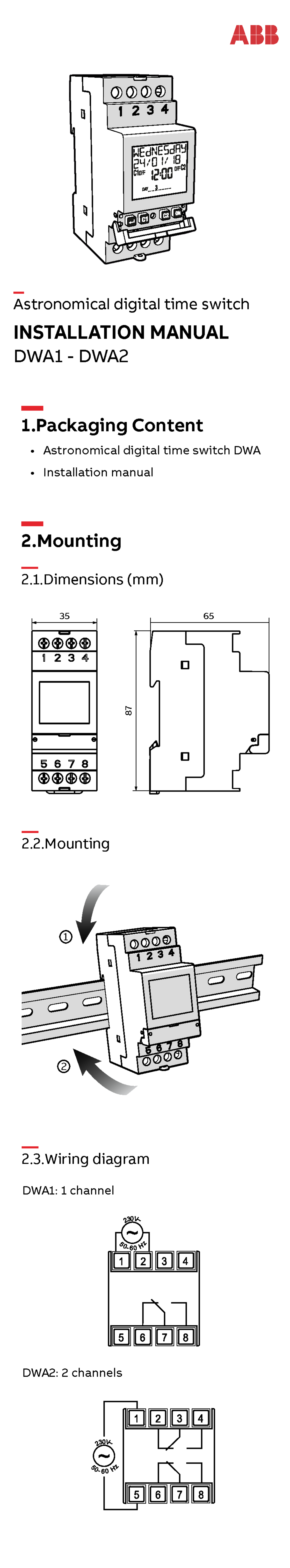 Dwa1 - manual - ABB On OFF On OFF Astronomical digital time switch ...