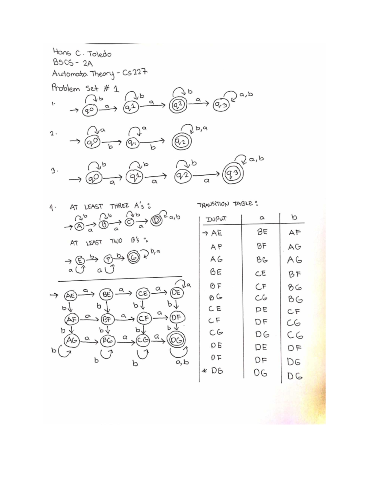 Problem Set 1 Automata - BSCE - Studocu