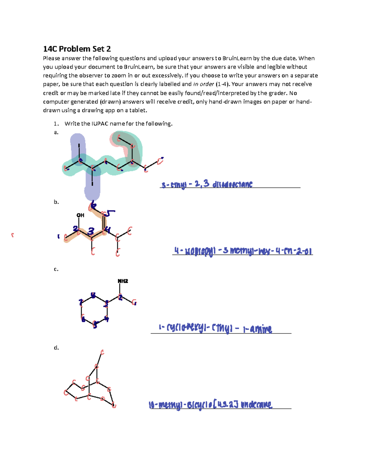 chem 14c - Problem set 2 - 14C Problem Set 2 Please answer the following questions and upload ...