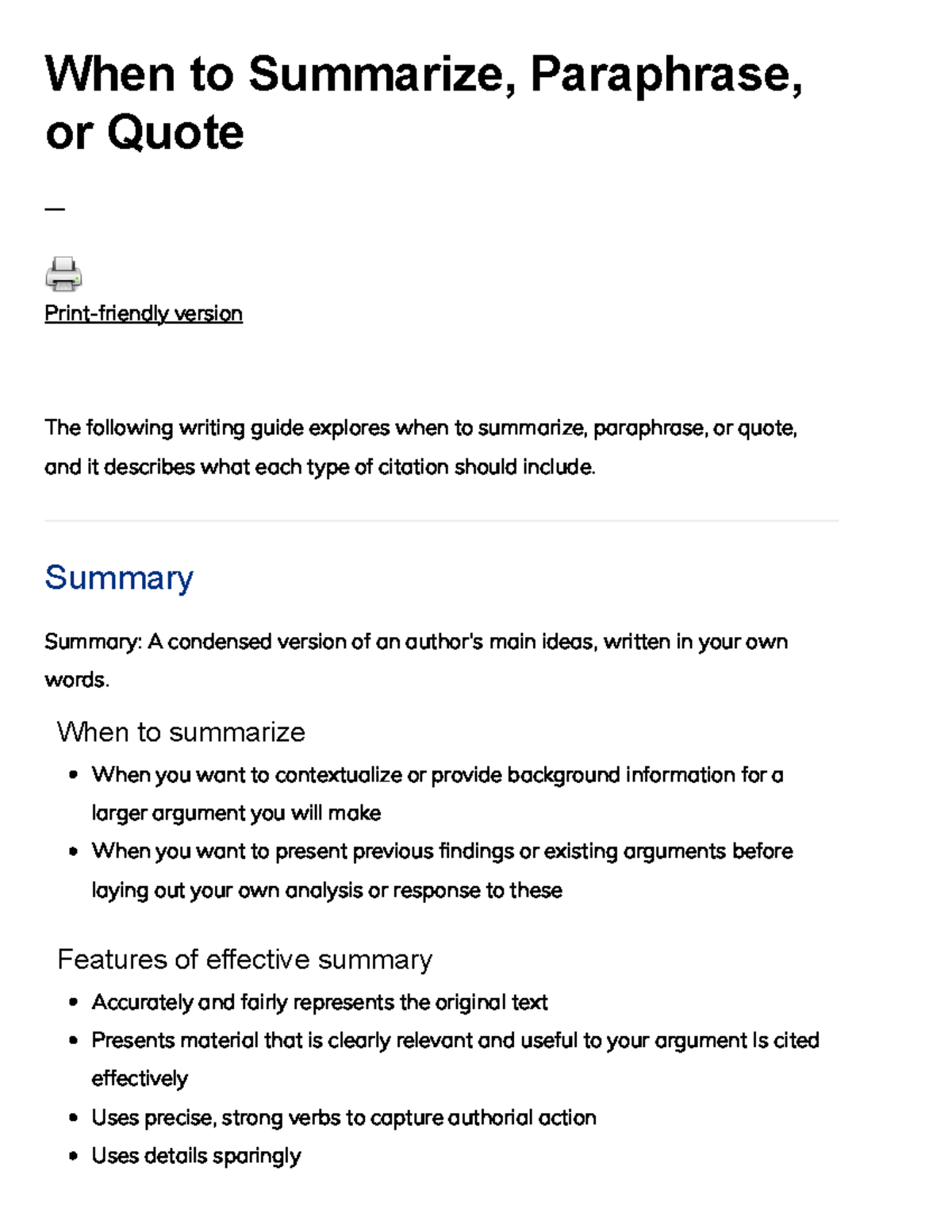 When to Summarize, Paraphrase, or Quote - ENGLE 4400E - CCNY - Studocu