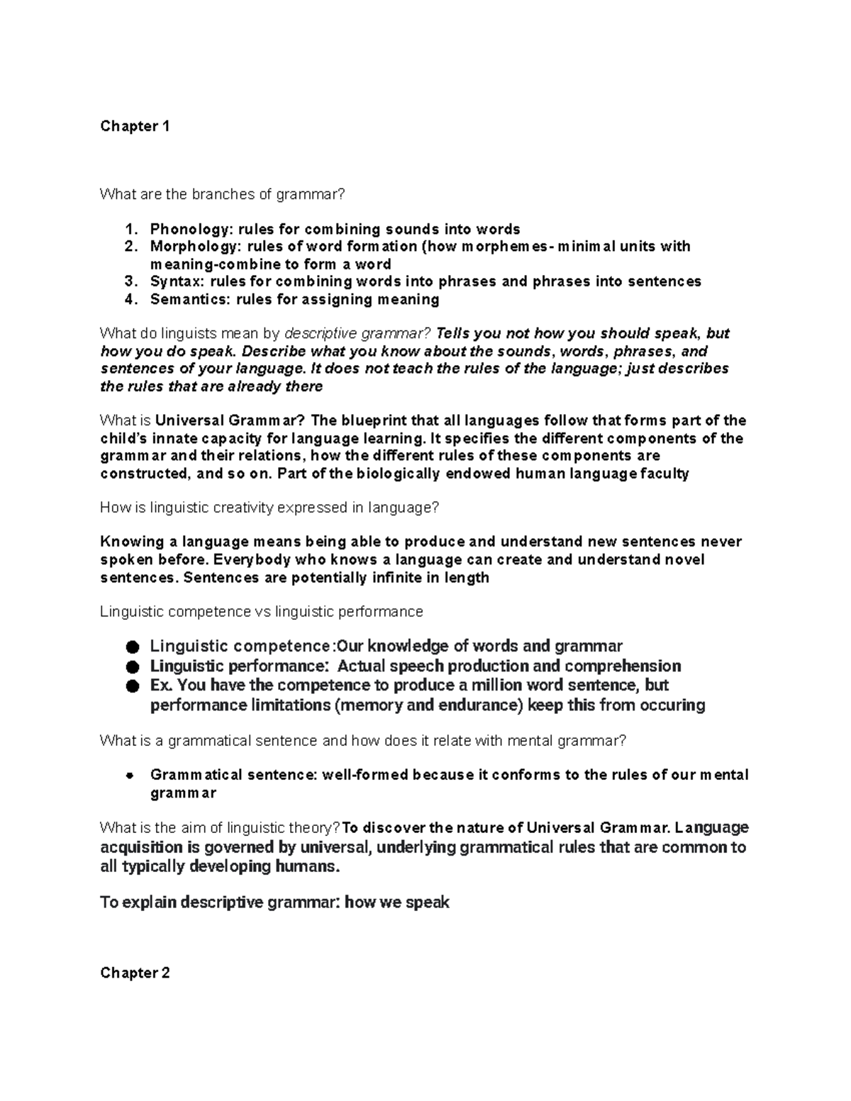Test 1 Review Sheet - Chapter 1 What are the branches of grammar ...