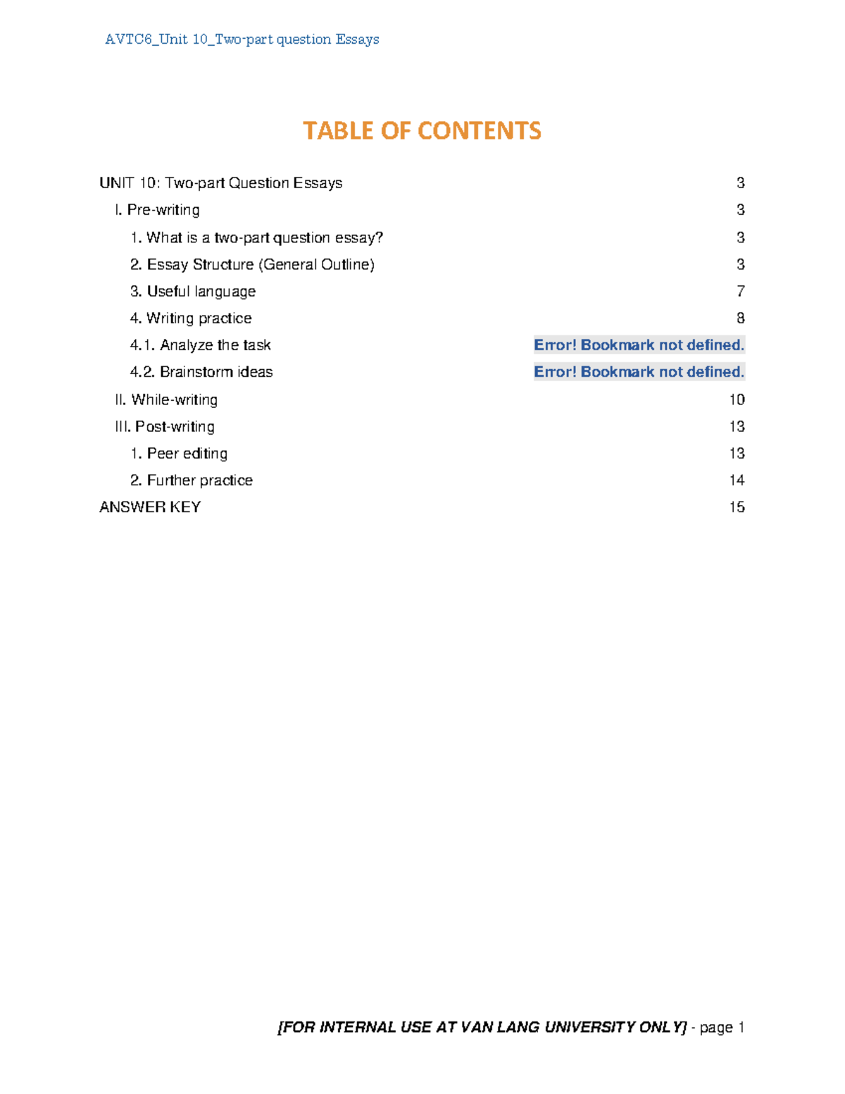 W10 - dap an - TABLE OF CONTENTS Analyze the task Error! Bookmark not ...