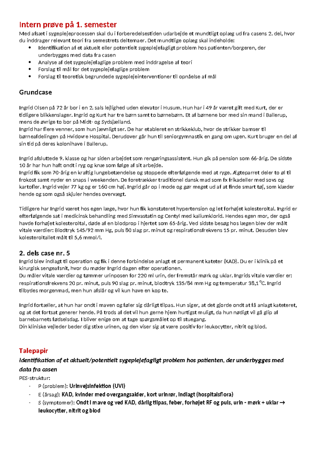 1. semester mundtlig eksamen i UVI, talepapir - Intern prøve på 1. semester Med afsæt i - Studocu