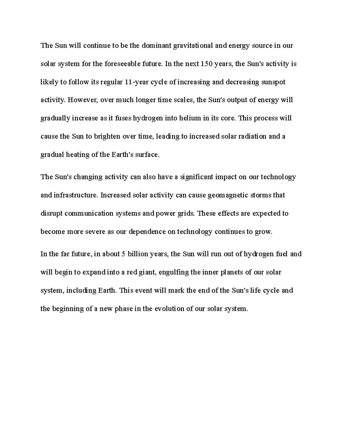 Sun effect - course content - The Sun will continue to be the dominant ...