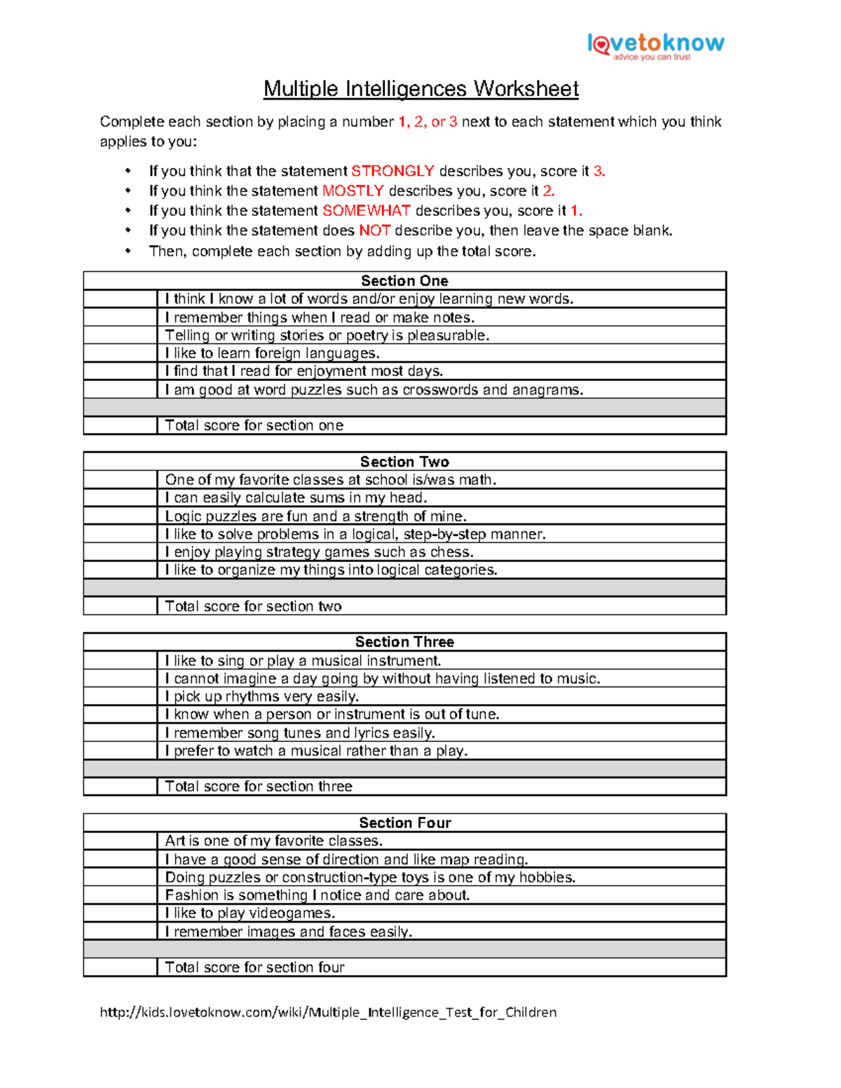 3239 Multiple Intelligences Worksheet 1 - - Studocu