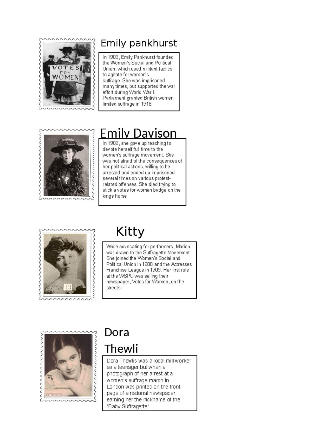 Suffragette hw - Emily pankhurst In 1903, Emily Pankhurst founded the ...