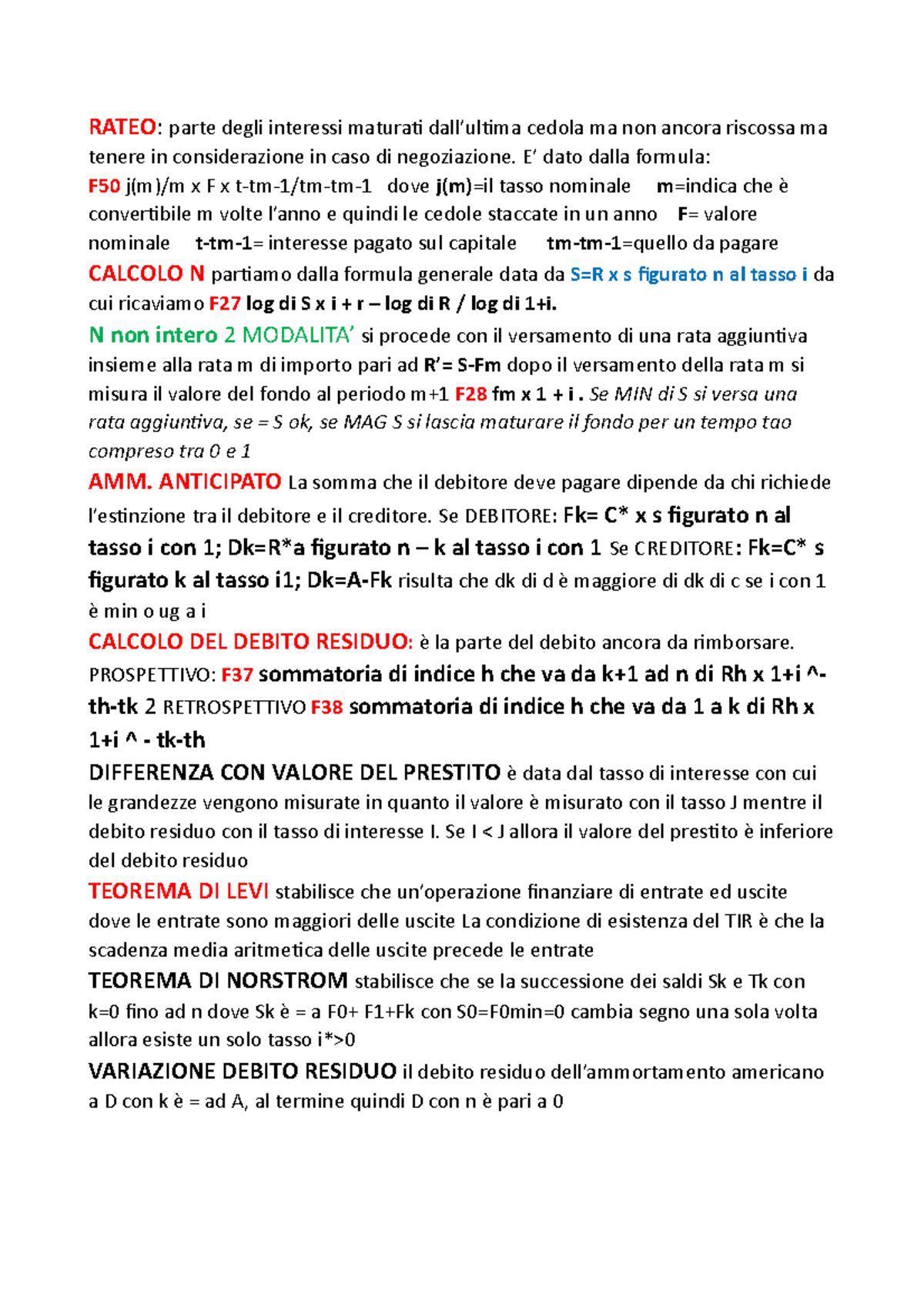 MATE - formule - Matematica finanziaria - UniSannio - Studocu
