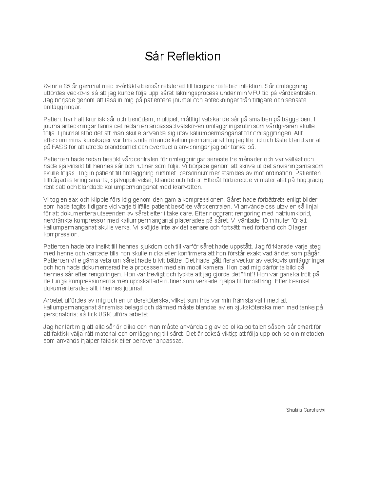 Sår refkeltion - Sår reflektion VFU inlämmning - Sår Reflektion Kvinna ...