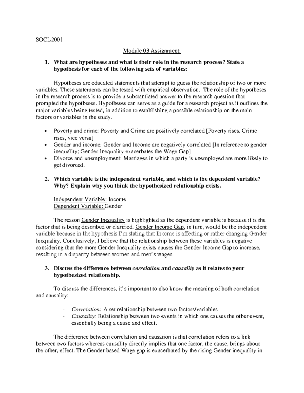 SOCL2001 Module 2 - SOCL Module 03 Assignment: 1. What are hypotheses ...