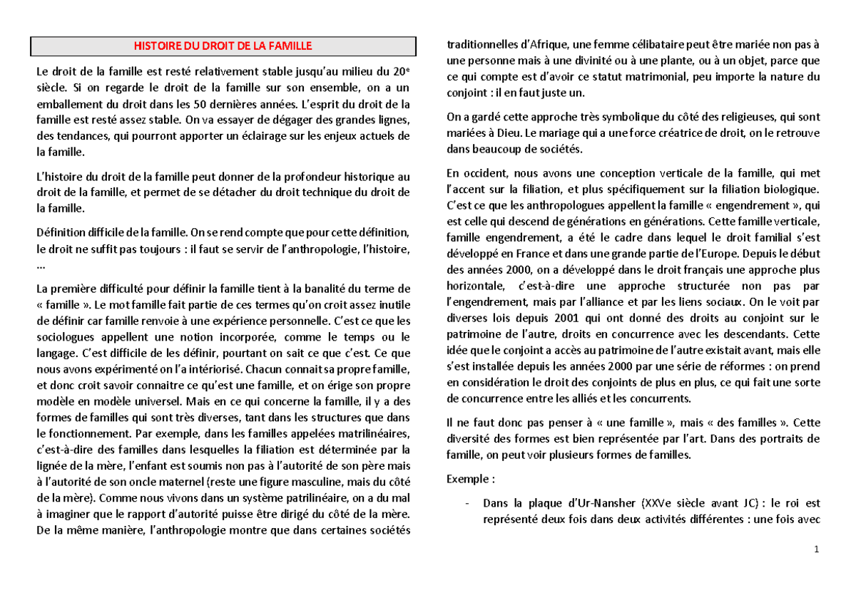 Histoire du droit de la famille - Warning: TT: undefined function: 32 Warning: TT: undefined ...