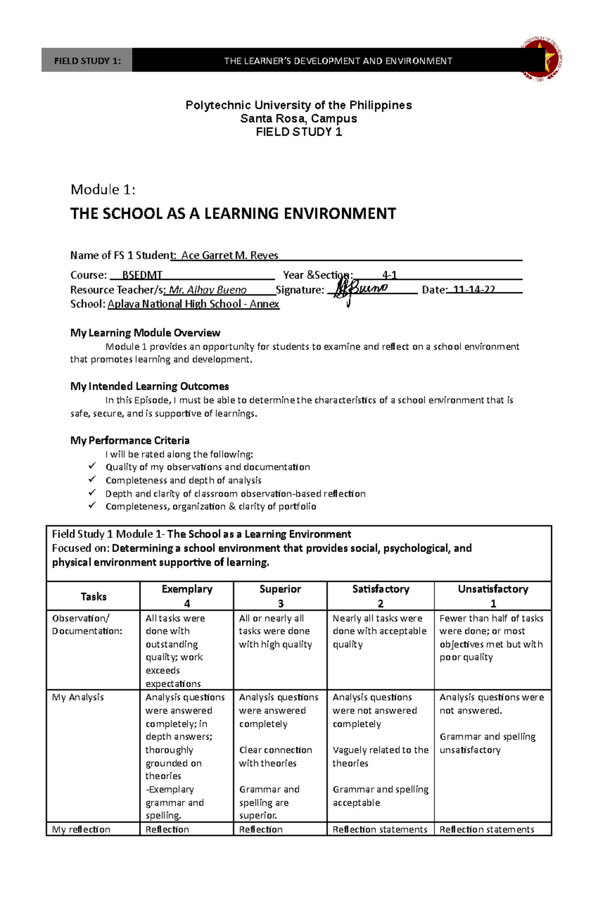 Reyes Learning Module 1 1 - Polytechnic University of the Philippines ...