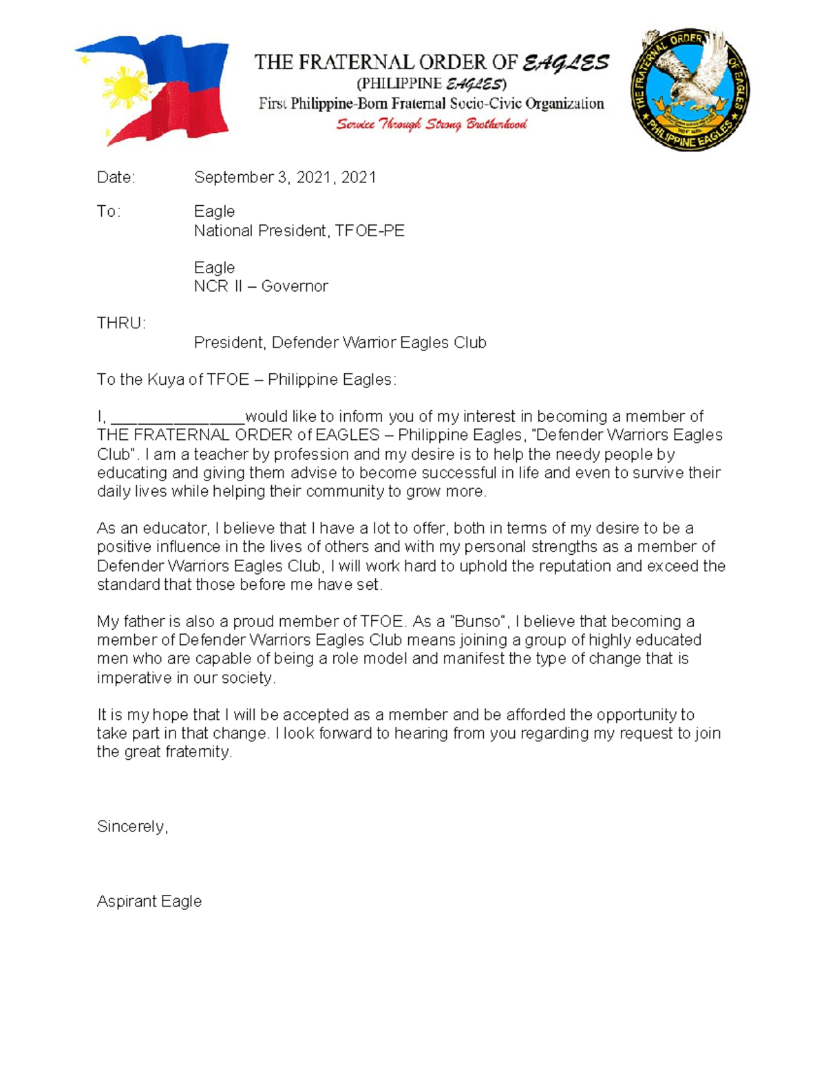 587637450 Letter of Intent Eagles Club - Date: September 3, 2021, 2021 ...