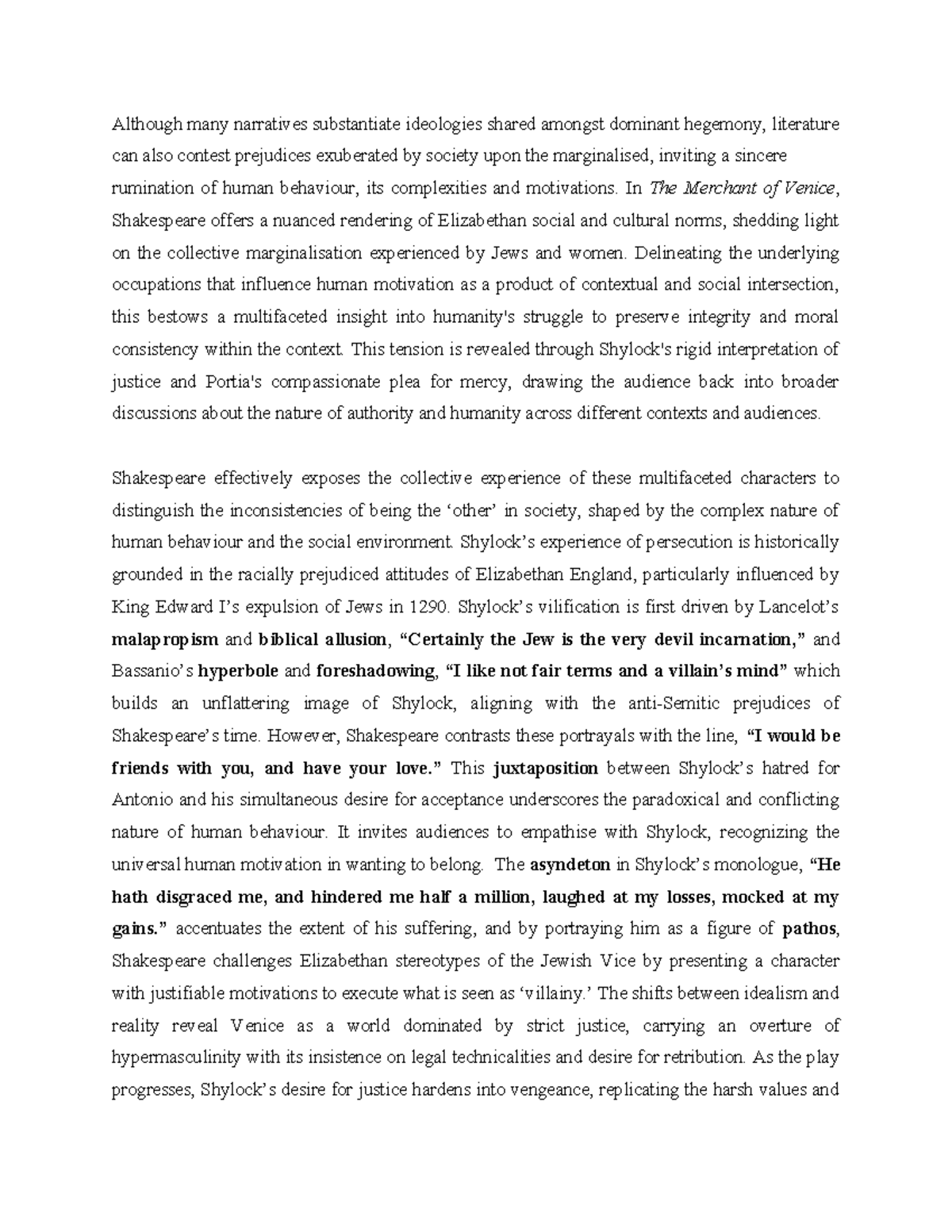 HSC Common Module The Merchant of Venice - Although many narratives ...